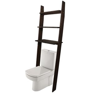 GENESIS WOODESIGN Over The Toilet Bathroom Organizer Shelves, 3-Tier Freestanding Above Toilet Storage Ladder Shelf, Standing Space Saver Behind Toilet Small Bathroom Organizer (Walnut)