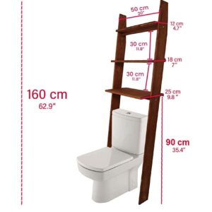 GENESIS WOODESIGN Over The Toilet Bathroom Organizer Shelves, 3-Tier Freestanding Above Toilet Storage Ladder Shelf, Standing Space Saver Behind Toilet Small Bathroom Organizer (Walnut)