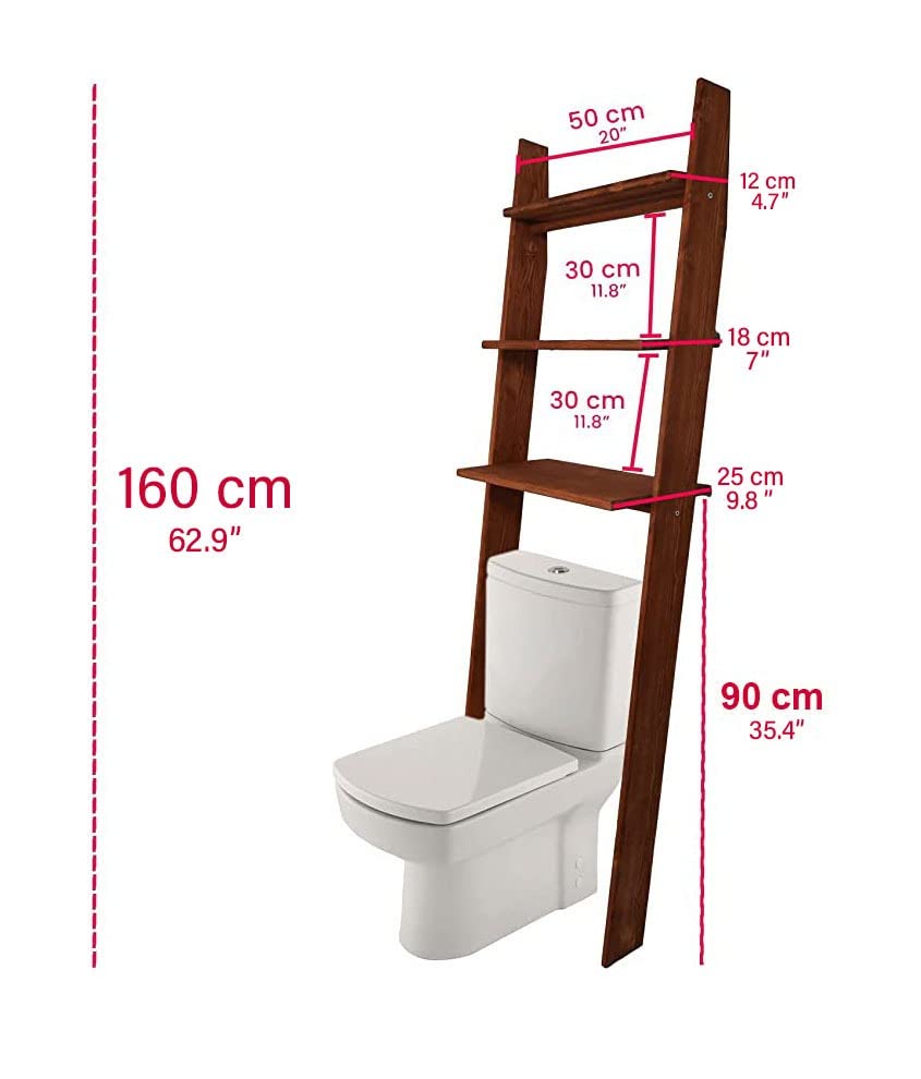 GENESIS WOODESIGN Over The Toilet Bathroom Organizer Shelves, 3-Tier Freestanding Above Toilet Storage Ladder Shelf, Standing Space Saver Behind Toilet Small Bathroom Organizer (Walnut)