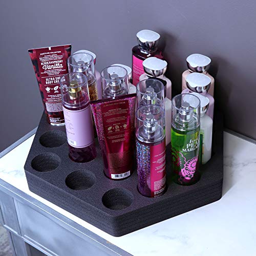 Polar Whale Lotion and Body Spray Stand Organizer Hexagon Shaped Tray Washable Waterproof Insert for Home Bathroom Bedroom Office 15.75 x 13.75 x 2 Inches 21 Slots Black