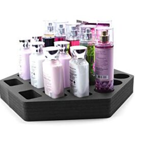 Polar Whale Lotion and Body Spray Stand Organizer Hexagon Shaped Tray Washable Waterproof Insert for Home Bathroom Bedroom Office 15.75 x 13.75 x 2 Inches 21 Slots Black