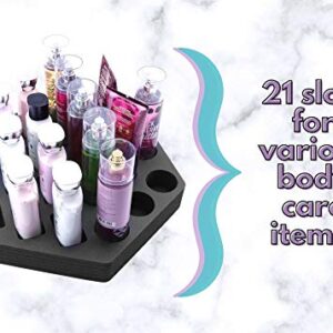 Polar Whale Lotion and Body Spray Stand Organizer Hexagon Shaped Tray Washable Waterproof Insert for Home Bathroom Bedroom Office 15.75 x 13.75 x 2 Inches 21 Slots Black