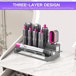 Wall Mount Holder for Dyson Airwrap Styler Curling Iron Accessories, 8-Holes Adhesive Bracket Organizer for Curling Barrels Brushes, Storage Rack Stand for Home Bathroom Hair Salon Barber Shop (Gray)