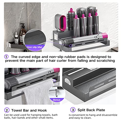 Wall Mount Holder for Dyson Airwrap Styler Curling Iron Accessories, 8-Holes Adhesive Bracket Organizer for Curling Barrels Brushes, Storage Rack Stand for Home Bathroom Hair Salon Barber Shop (Gray)