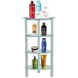 4 tier corner shower caddy, rustproof, plastic shower organizer for bathroom, bathtub, shower pan, bath accessories shower caddies, 13.5 x 10 x 33.5 inches, blue (round slot blue 4 tier)