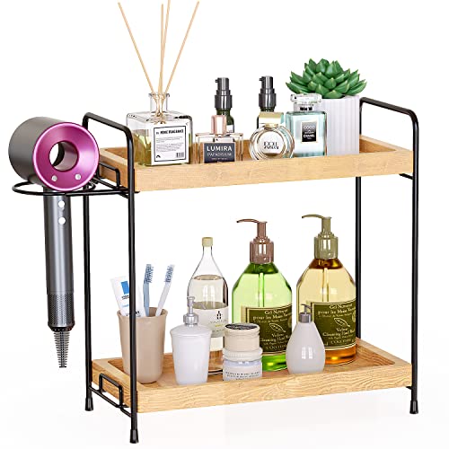 sitanes Bathroom Organizer Countertop, 2-Tier Wooden Counter Organizer for Bathroom, No Drilling Vanity Organizer for Makeup Cosmetic Perfume Skincare, Counter Shelf for Bathroom Kitchen Dresser Top