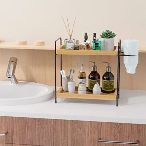 sitanes Bathroom Organizer Countertop, 2-Tier Wooden Counter Organizer for Bathroom, No Drilling Vanity Organizer for Makeup Cosmetic Perfume Skincare, Counter Shelf for Bathroom Kitchen Dresser Top