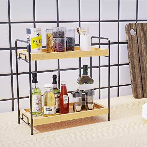 sitanes Bathroom Organizer Countertop, 2-Tier Wooden Counter Organizer for Bathroom, No Drilling Vanity Organizer for Makeup Cosmetic Perfume Skincare, Counter Shelf for Bathroom Kitchen Dresser Top