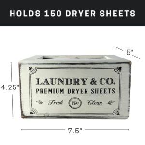 Adore Galore Decor Dryer Sheet Dispenser – Neat Wood Dryer Sheet Holder for Fabric Softener Sheets with Metal Dispensing Push Plate and 2 Laundry Signs - Farmhouse Laundry Room Decor (Ivory)