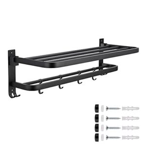 yescom foldable towel rack with towel hooks and adjustable towel bar for bathroom wall mounted 24 inch 304 stainless steel shelf matt black