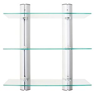 danya b ha83163 bathroom shelving unit – decorative wall-mount 3-tier adjustable glass wall shelves on aluminum bars – bathroom shelf, wall mount shelf