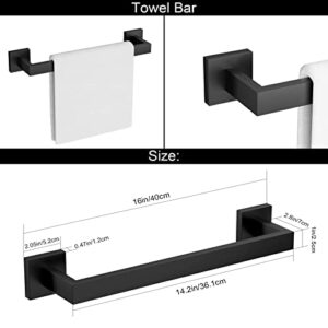 Ralbay 5-Pieces 14.2" Bath Towel Bar Set Black Premium Stainless Steel Square Style Matte Black Bathroom Hardware Accessories Set Wall Mounted Towel Rack Set