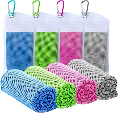 [4 Pack] Cooling Towel (40"x12"), Ice Towel, Soft Breathable Chilly Towel, Microfiber Towel for Yoga, Sport, Running, Gym, Workout,Camping, Fitness, Workout & More Activities