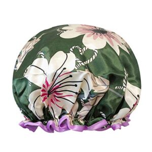 allydrew wild side reusable women's waterproof shower caps for long hair, lilies green