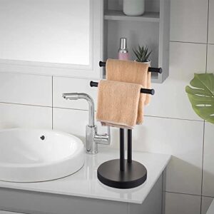 Hand Towel Stand, NEWRAIN Free Standing Towel Rack Double T-Shape Hand Towel Holder Stand SUS304 Stainless Steel for Bathroom Vanity Countertop,Matte Black