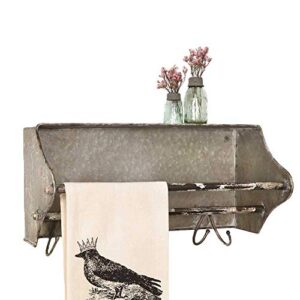 colonial tin works weathered galvanized metal toolbox wall rack towel bar w/hooks, grey