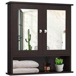 futada bathroom cabinet with mirror, wall mounted medicine cabinet w/ 2 mirrored doors, adjustable inner shelves, wooden storage organizer for bathroom, living room & bedroom (brown)