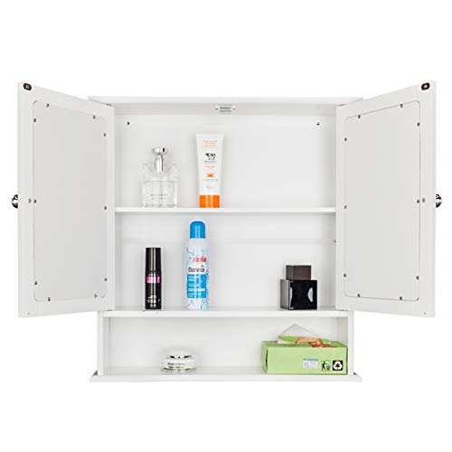 Kcelarec Medicine Cabinets for Bathroom with Mirror 2 Doors 3 Open Shelf,Bathroom Cabinet Wall Mounted Wooden Bathroom Storage Cabinet Over Toilet Bathroom Cabinet Laundry Room Kitchen