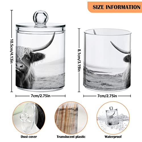 xigua 2 Pack Cow Print Qtip Holder Dispenser with Lids 14 oz Bathroom Storage Organizer Set,Clear Apothecary Jars Food Storage Containers for Tea,Coffee,Cotton Ball,Cotton Swab,Floss