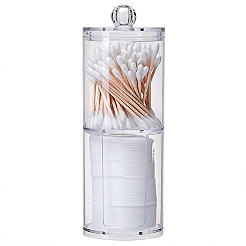 2PCS Plastic Cotton Ball and Swab Holder with Lid Bathroom Jar Clear Acrylic Cotton Pad Container Storage Beauty Makeup Organizer for Cotton Swabs, Q-Tips