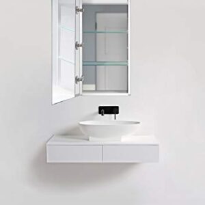 Krugg Kinetic LED Medicine Cabinet| Recessed or Surface Mount Mirror Cabinet w/Dimmer & Defogger (15"x30" Left Hinge)