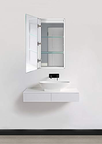 Krugg Kinetic LED Medicine Cabinet| Recessed or Surface Mount Mirror Cabinet w/Dimmer & Defogger (15"x30" Left Hinge)