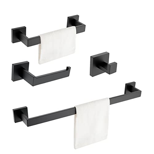 MOLAPA Matte Black Bathroom Hardware Accessories Set, Include 24 Inch & 12.2 Inch Towel Bars, 4-Pieces Complete