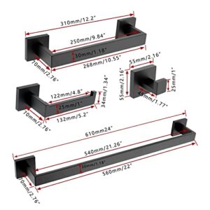 MOLAPA Matte Black Bathroom Hardware Accessories Set, Include 24 Inch & 12.2 Inch Towel Bars, 4-Pieces Complete