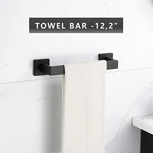 MOLAPA Matte Black Bathroom Hardware Accessories Set, Include 24 Inch & 12.2 Inch Towel Bars, 4-Pieces Complete