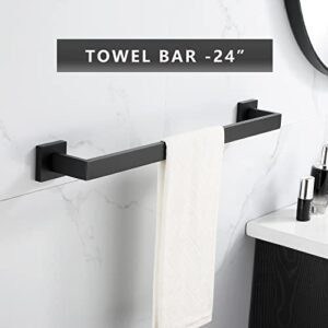 MOLAPA Matte Black Bathroom Hardware Accessories Set, Include 24 Inch & 12.2 Inch Towel Bars, 4-Pieces Complete