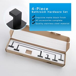 MOLAPA Matte Black Bathroom Hardware Accessories Set, Include 24 Inch & 12.2 Inch Towel Bars, 4-Pieces Complete