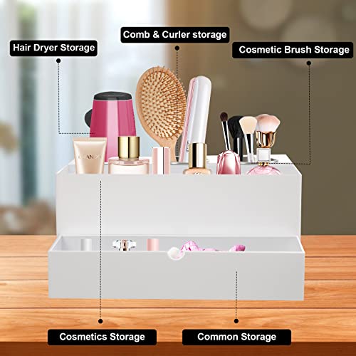 Hair Tool Organizer Acrylic Blow Dryer Holder,Hair Product Organizer, Hair Dryer Holder Bathroom Countertop Drawer Organizer Trays For Hair Styling Tools,Curling Iron,Blow Dryer,Straightener,White