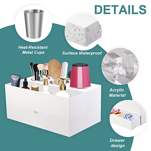 Hair Tool Organizer Acrylic Blow Dryer Holder,Hair Product Organizer, Hair Dryer Holder Bathroom Countertop Drawer Organizer Trays For Hair Styling Tools,Curling Iron,Blow Dryer,Straightener,White