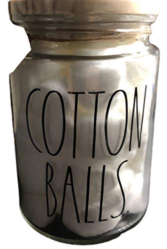 Rae Dunn By Magenta COTTON BALLS Glass LL Bathroom Vanity Organizer Apothecary Jar With 60 Cotton Balls 2020 Limited Edition 5.5" Tall