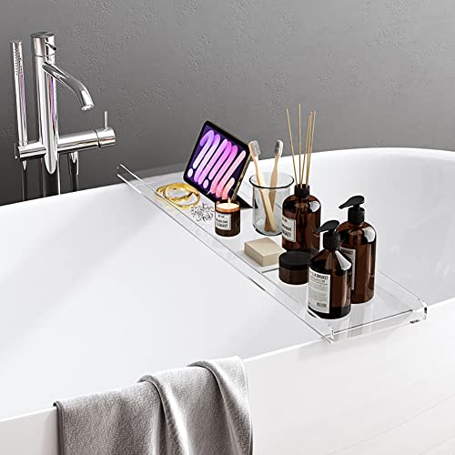 whillar Acrylic Bathtub Tray Caddy, Clear Bath Tub Tray, Bathtub Caddy Shelf Table Across Rack, Luxury Bath Accessory for Bathtub (31.2inch)