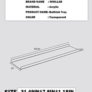 whillar Acrylic Bathtub Tray Caddy, Clear Bath Tub Tray, Bathtub Caddy Shelf Table Across Rack, Luxury Bath Accessory for Bathtub (31.2inch)