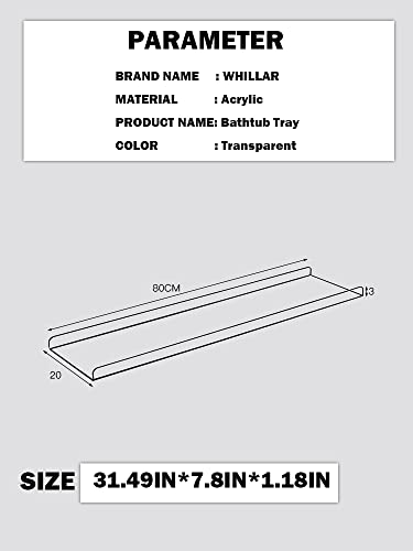 whillar Acrylic Bathtub Tray Caddy, Clear Bath Tub Tray, Bathtub Caddy Shelf Table Across Rack, Luxury Bath Accessory for Bathtub (31.2inch)