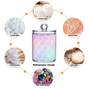 2 Pack Qtip Holder Dispenser for Cotton Ball Rainbow Scales Mermaid Cotton Swab Cotton Round Pads Clear Plastic Acrylic Jar Set Bathroom Canister