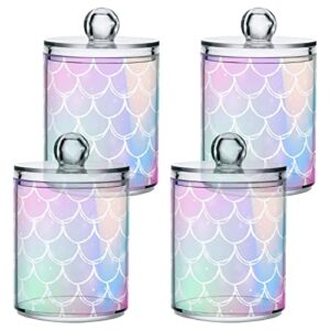 2 Pack Qtip Holder Dispenser for Cotton Ball Rainbow Scales Mermaid Cotton Swab Cotton Round Pads Clear Plastic Acrylic Jar Set Bathroom Canister