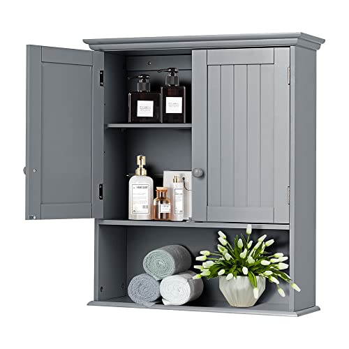 Wall Mount Bathroom Cabinet Medicine Storage Organizer Grey Modern Contemporary Wood Adjustable Shelving