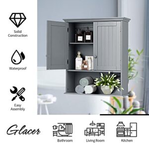 Wall Mount Bathroom Cabinet Medicine Storage Organizer Grey Modern Contemporary Wood Adjustable Shelving