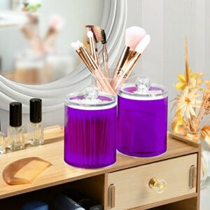 Purple Qtip Holder Organizer Dispenser Cotton Swabs Cans Plastic Jars with Lid Set 2 Pack Bathroom Storage Canister for Cotton Ball Floss Cotton Pads