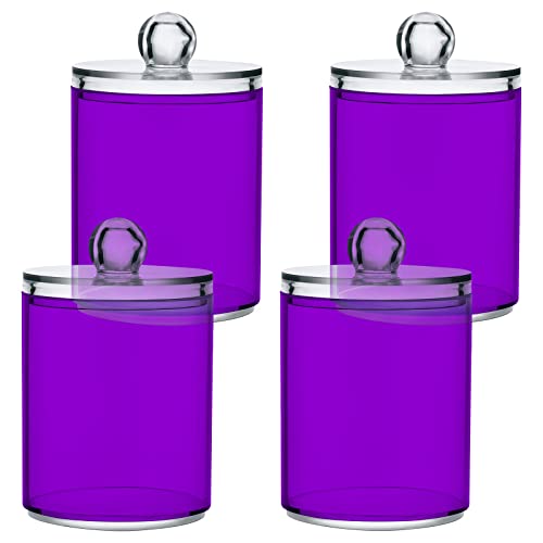 Purple Qtip Holder Organizer Dispenser Cotton Swabs Cans Plastic Jars with Lid Set 2 Pack Bathroom Storage Canister for Cotton Ball Floss Cotton Pads