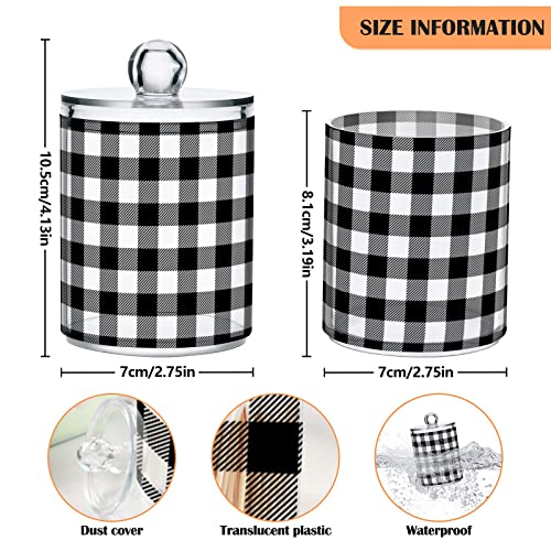 Gredecor Qtip Holder Dispenser 2 Pack Black White Classic Buffalo Plaid Bathroom Decorative Storage Canister Holder Counter Vanity Organizer for Cotton Ball Swabs Pads Floss