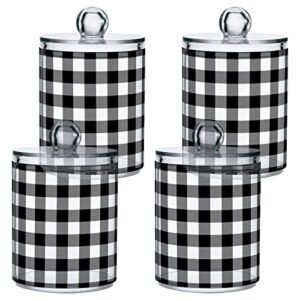 Gredecor Qtip Holder Dispenser 2 Pack Black White Classic Buffalo Plaid Bathroom Decorative Storage Canister Holder Counter Vanity Organizer for Cotton Ball Swabs Pads Floss