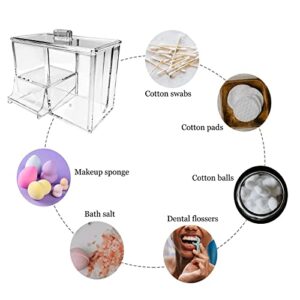 TECHMERI Cotton Swabs Holder Q Tips Holder Cotton Pads Holder Cotton Ball Holder Container with Lid Dispenser, Clear Bathroom Vanity Makeup Organizer