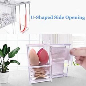 TECHMERI Cotton Swabs Holder Q Tips Holder Cotton Pads Holder Cotton Ball Holder Container with Lid Dispenser, Clear Bathroom Vanity Makeup Organizer