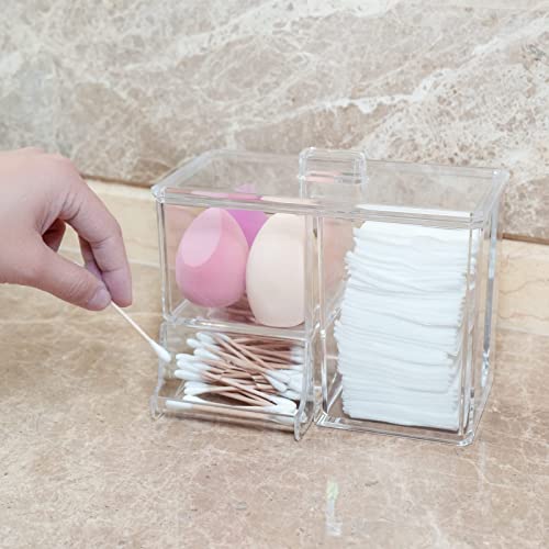 TECHMERI Cotton Swabs Holder Q Tips Holder Cotton Pads Holder Cotton Ball Holder Container with Lid Dispenser, Clear Bathroom Vanity Makeup Organizer