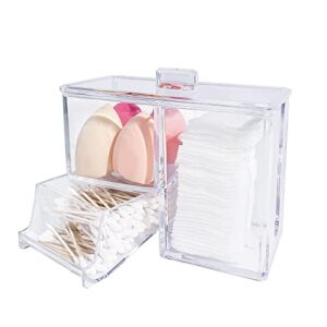 TECHMERI Cotton Swabs Holder Q Tips Holder Cotton Pads Holder Cotton Ball Holder Container with Lid Dispenser, Clear Bathroom Vanity Makeup Organizer