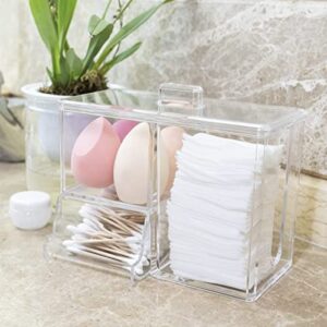 TECHMERI Cotton Swabs Holder Q Tips Holder Cotton Pads Holder Cotton Ball Holder Container with Lid Dispenser, Clear Bathroom Vanity Makeup Organizer